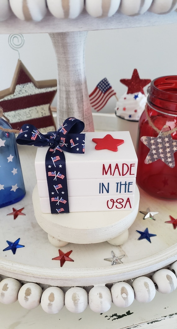 Patriotic Mini Book Stack/born in the Usa/4th of July/memorial | Etsy