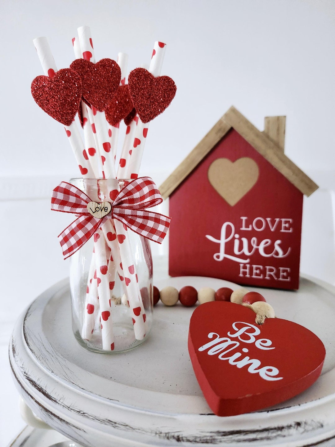 Valentine's Day Mini Bottle With Heart Straws/tiered Tray Accent/v-day ...