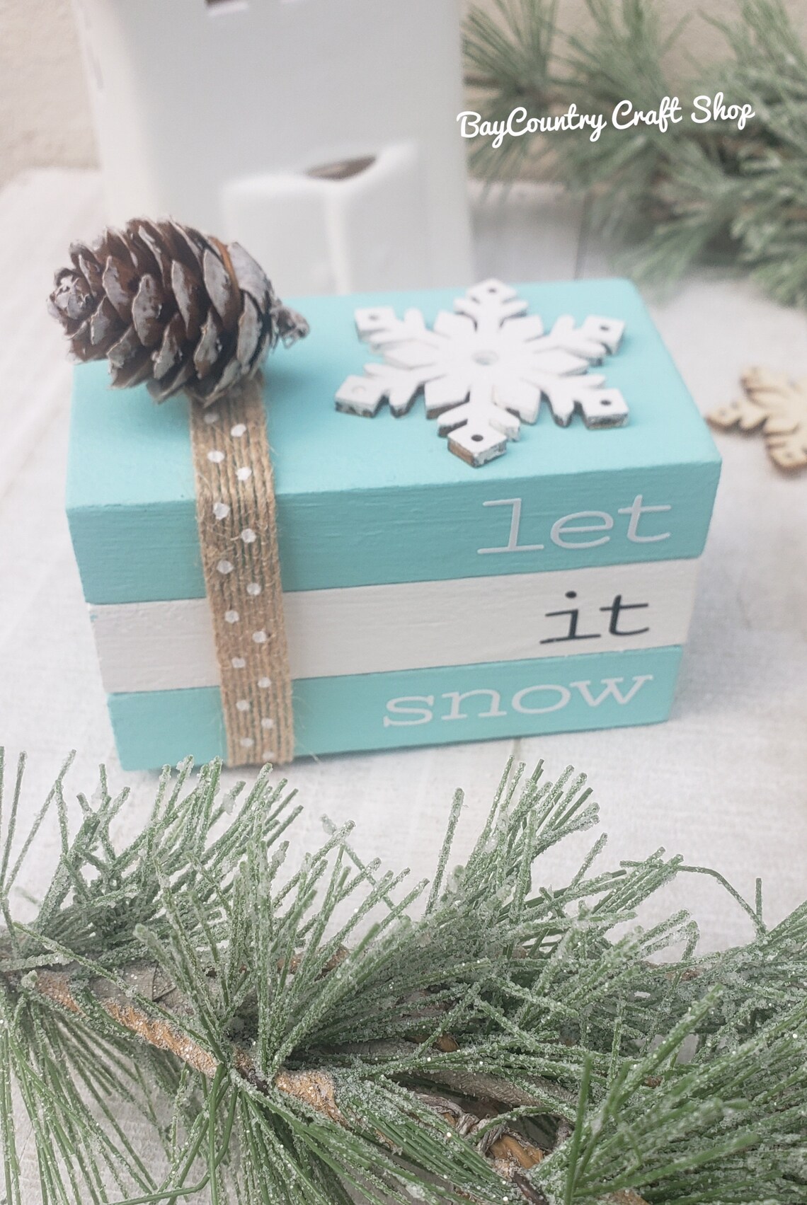 Winter Snowflake Mini Wood Book Stack/let It Snow/tier Tray | Etsy