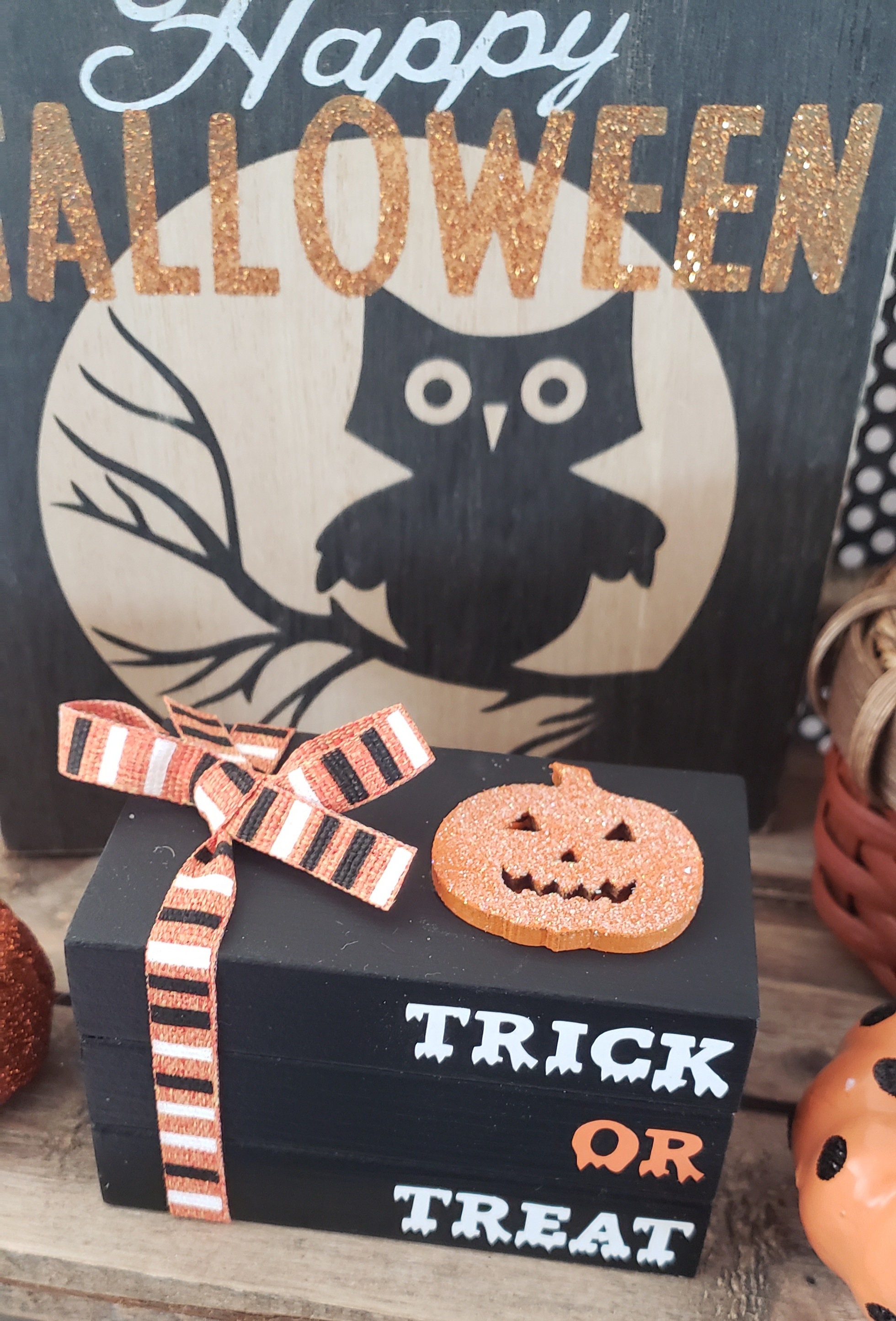 Halloween Mini Book Stack/ Trick or Treat/ Jack O - Etsy