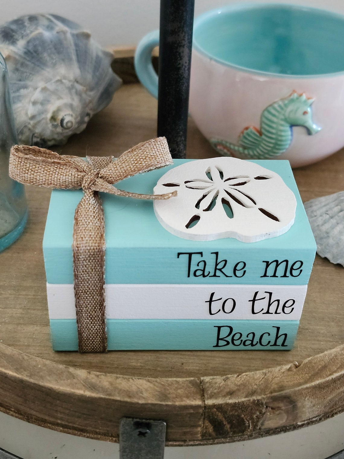 Beach Mini Book Stack/sand Dollar/summer/tiered Tray Decor/coastal ...