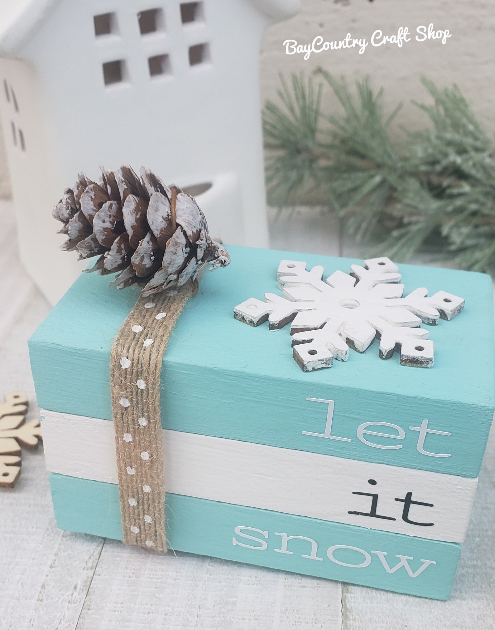 Winter Snowflake Mini Wood Book Stack/let It Snow/tier Tray | Etsy