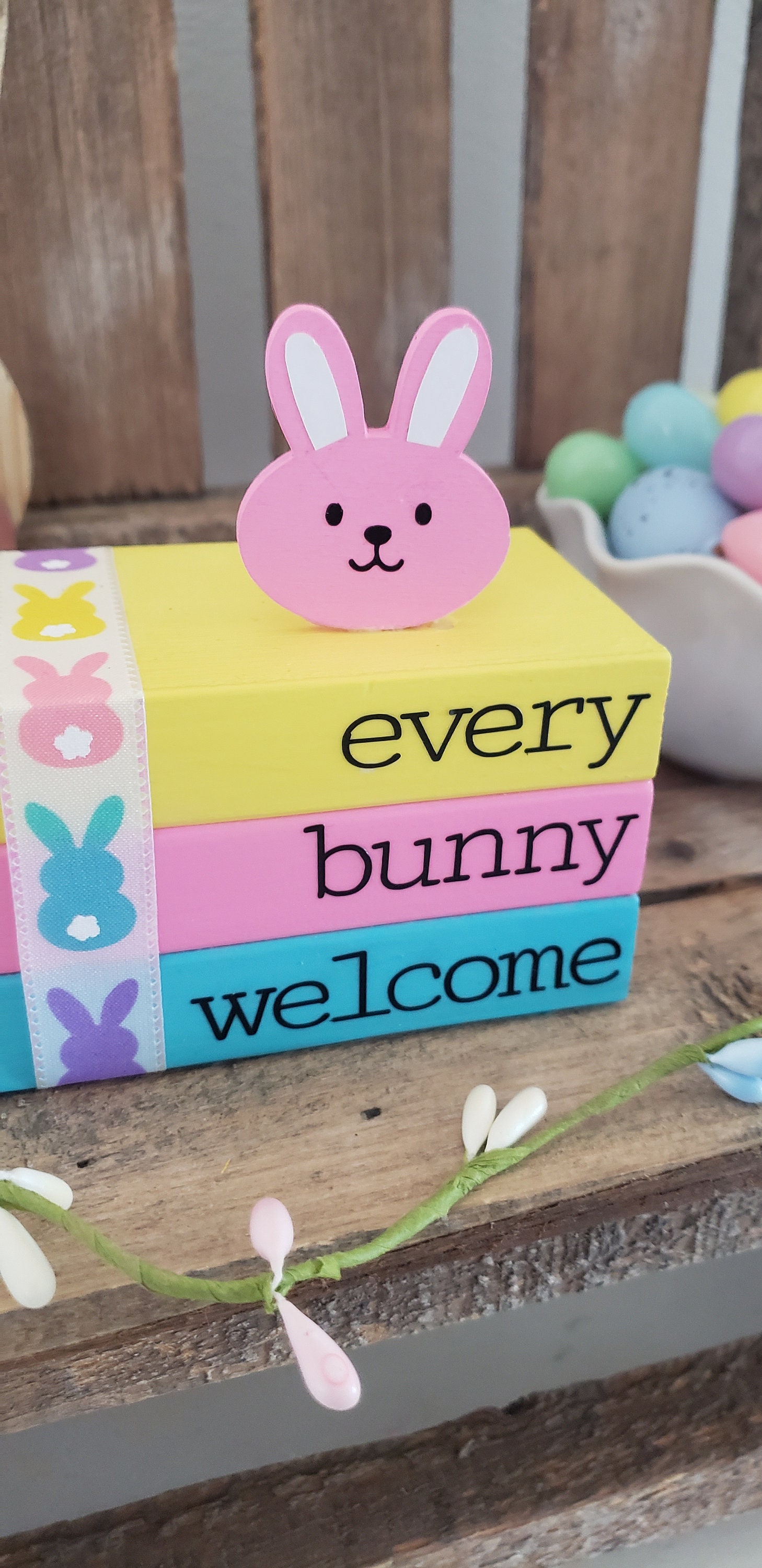 Easter Bunny Mini Book Stack/peeps/every Bunny Welcome/tiered Tray ...
