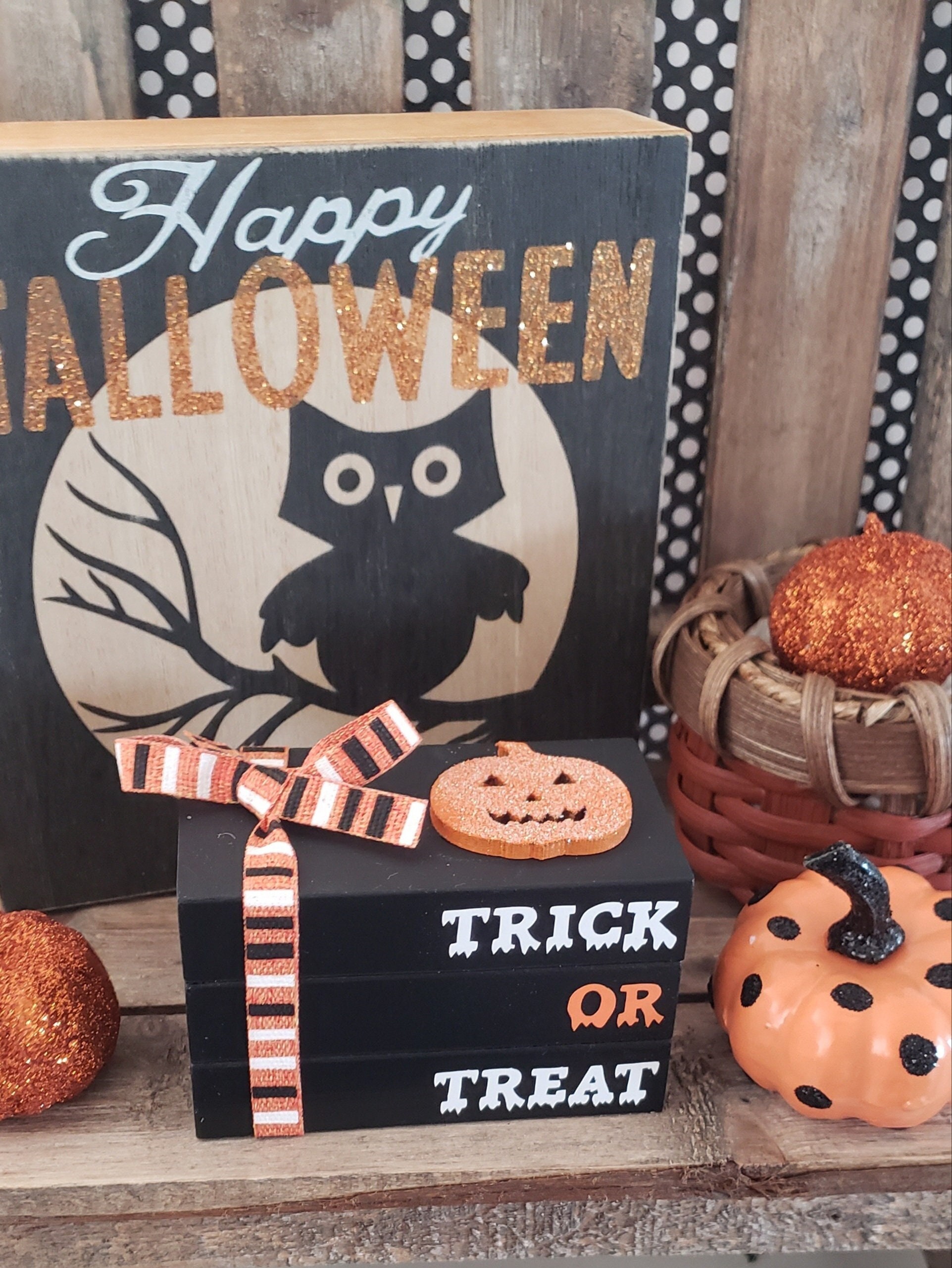 Halloween Mini Book Stack/ Trick or Treat/ Jack O - Etsy