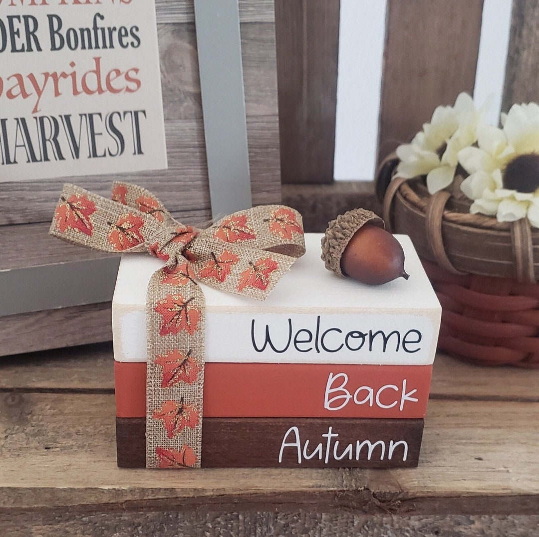 Fall Mini Book Stack/welcome Back Autumn/acorn/leaves/farmhouse/tiered ...