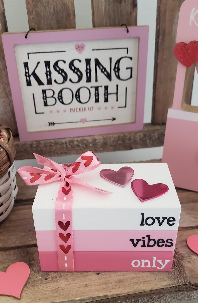 Valentine Mini Book Stack/love Vibes Only/hearts/tiered Tray Decor/a ...