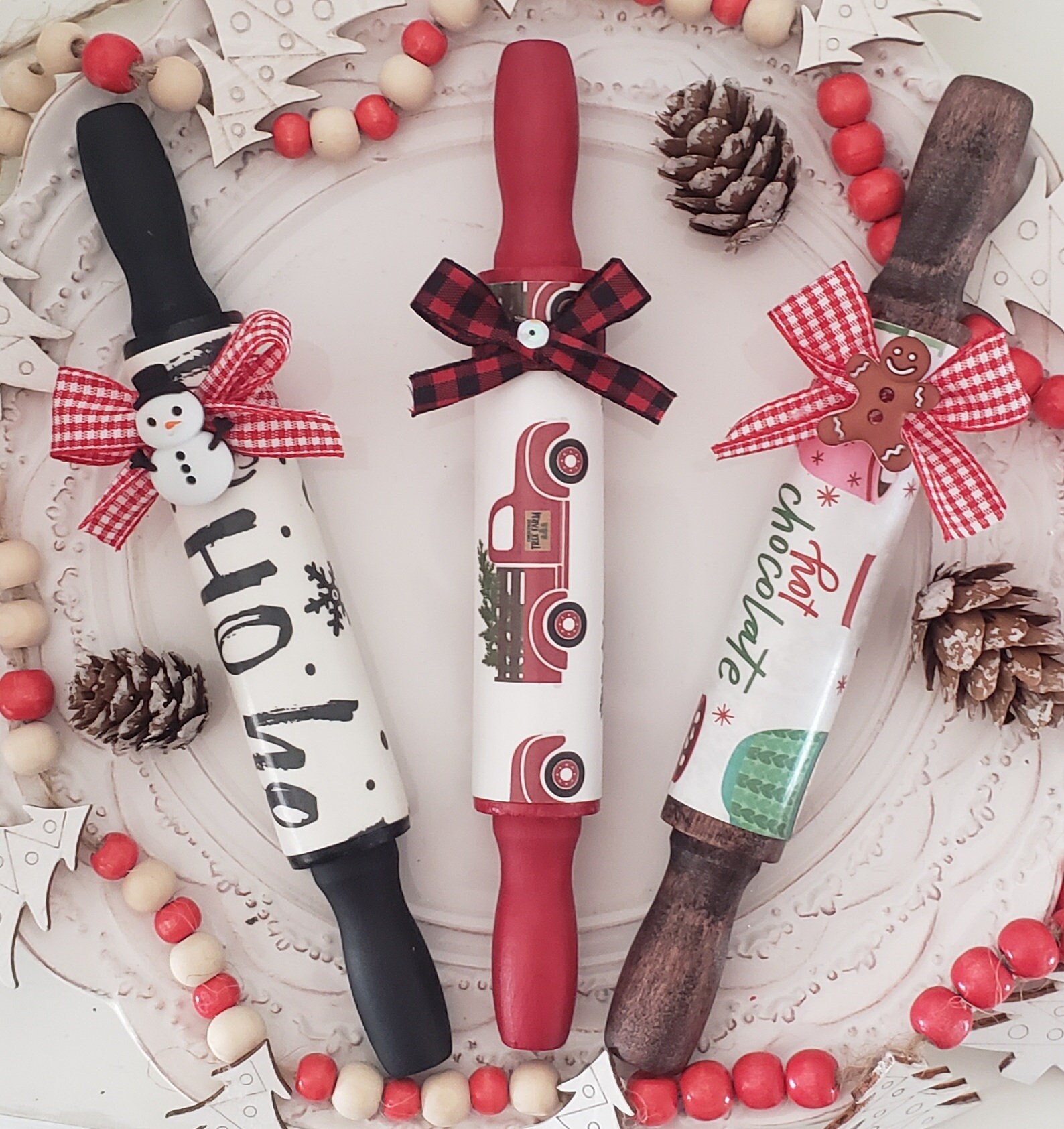 Christmas Mini Rolling Pins/ho Ho Ho/ Snowman/red Farm | Etsy