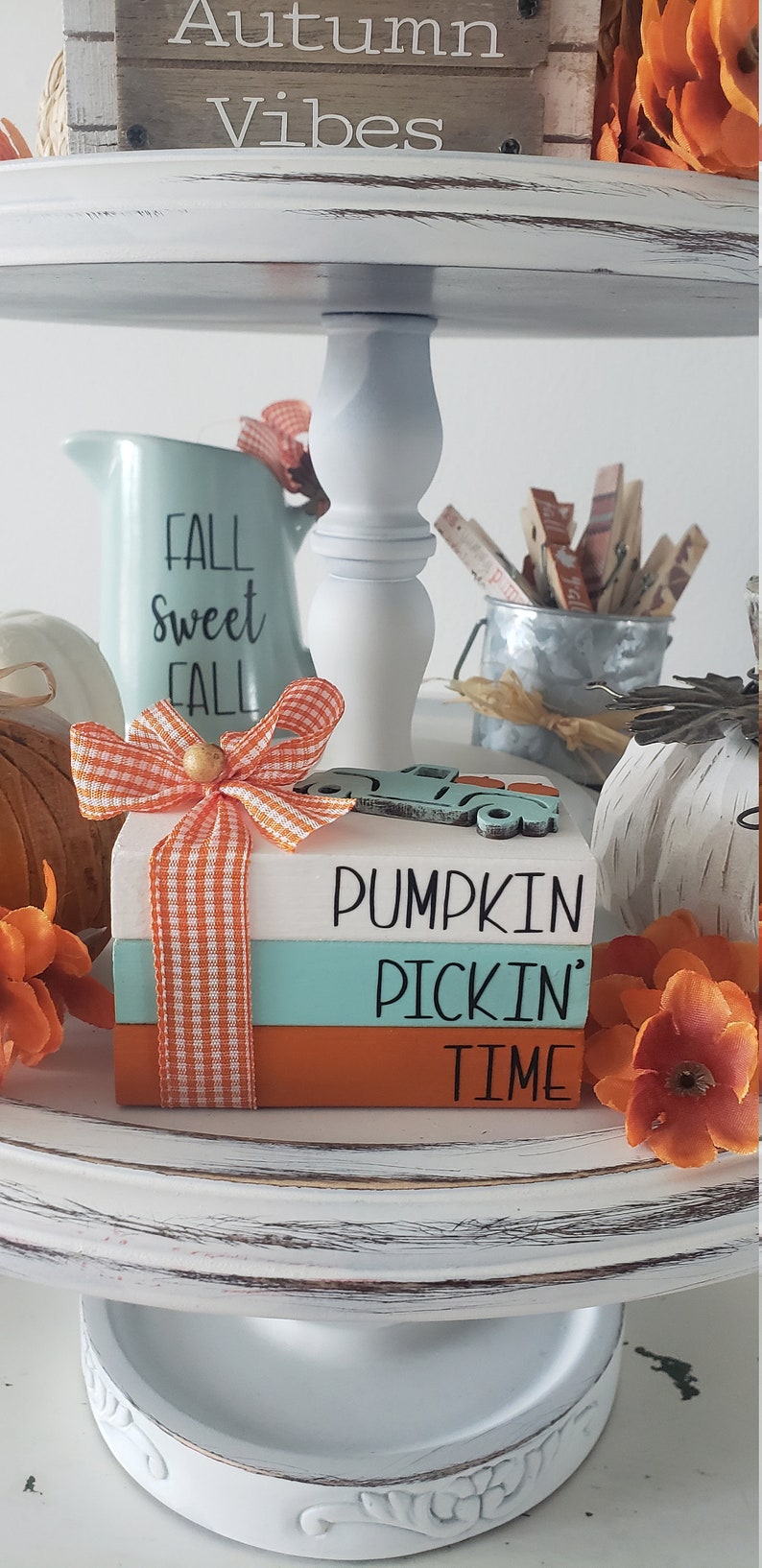 Fall Mini Book Stack/vintage Farmhouse Truck/pumpkins/tier - Etsy