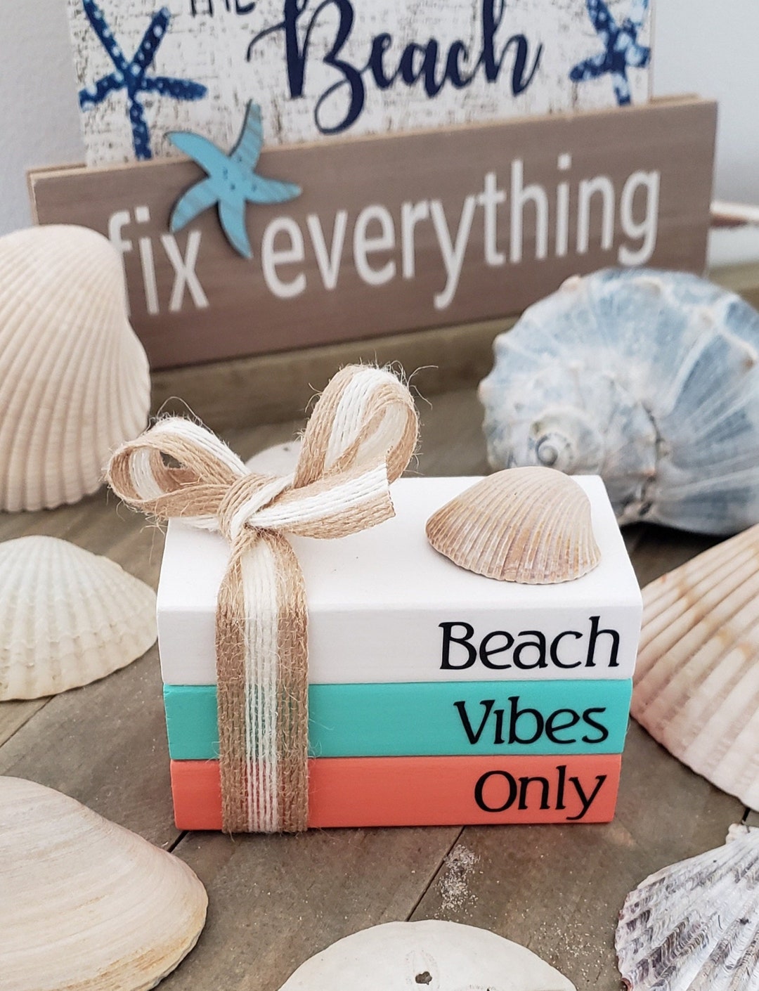 Beach Mini Book Stack/beach Vibes Only/seashell/coral and - Etsy