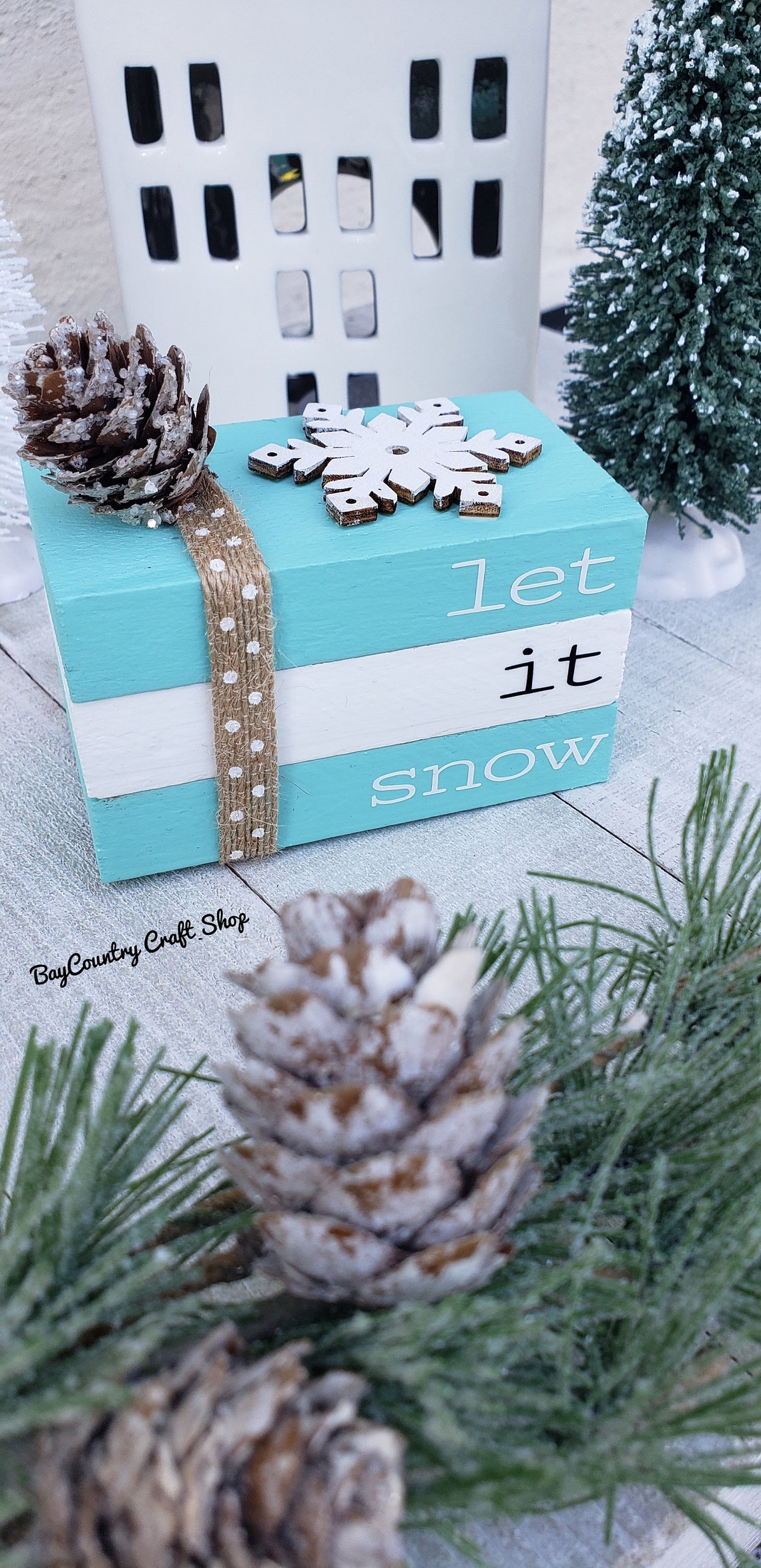 Winter Snowflake Mini Wood Book Stack/let It Snow/tier Tray | Etsy