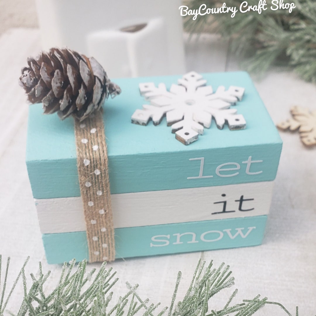 Winter Snowflake Mini Wood Book Stack/let It Snow/tier Tray Decor/a ...