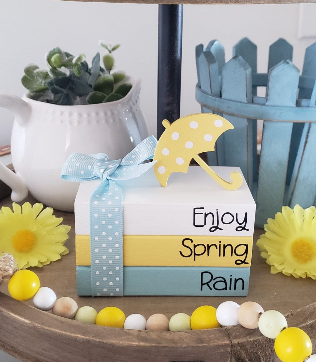 Spring Mini Book Stack/spring Rain/umbrella/tiered Tray Decor/home ...