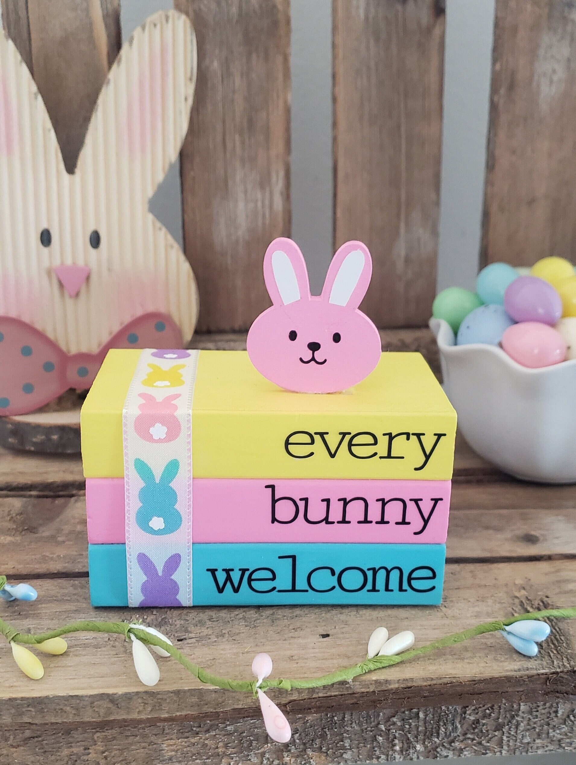 Easter Bunny Mini Book Stack/peeps/every Bunny Welcome/tiered Tray ...