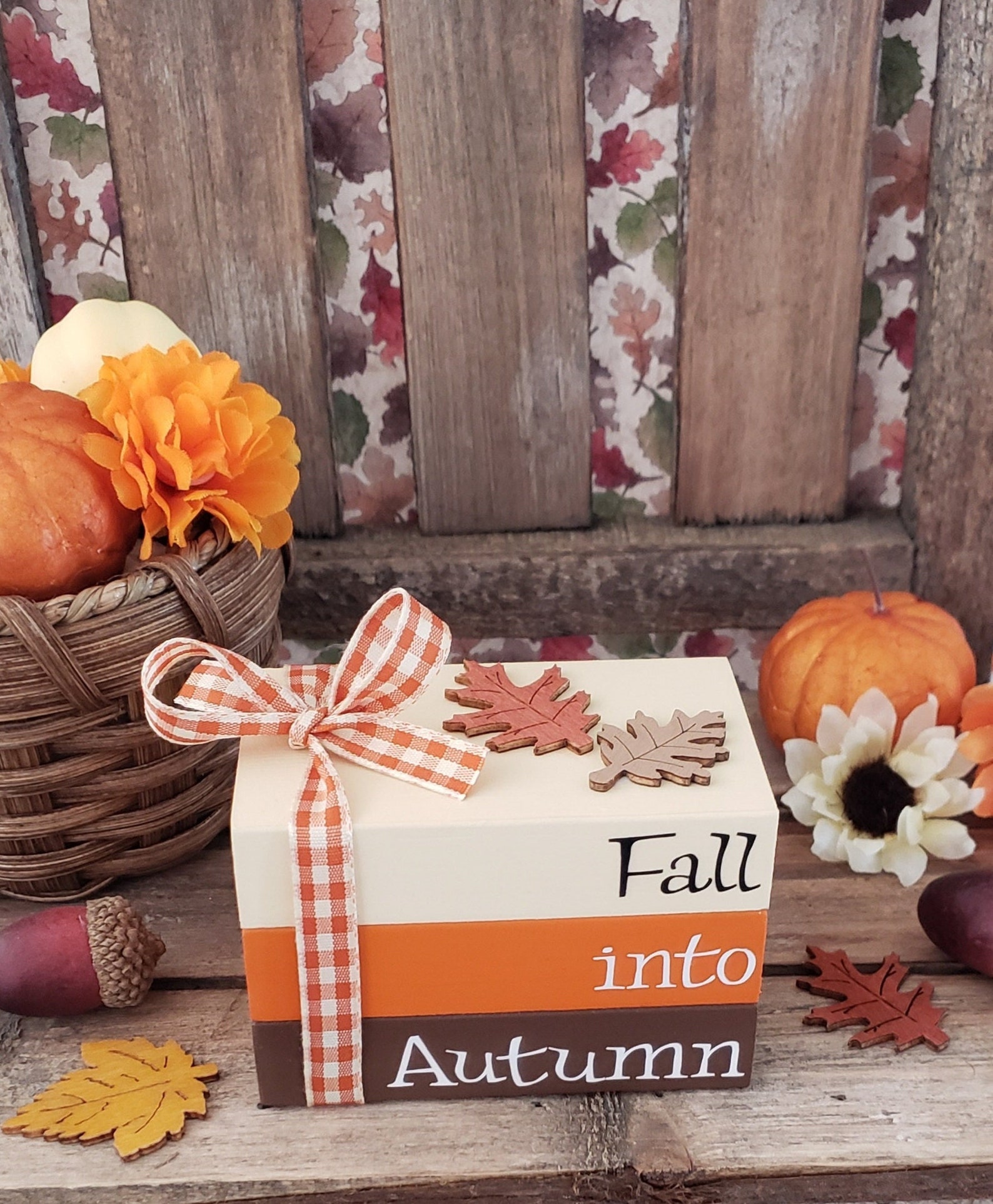 Fall Mini Book Stack/autumn/leaves/tiered Tray Decor/ - Etsy