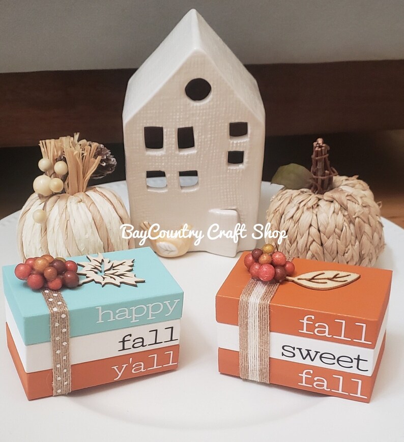 Fall Mini Wood Book Stacks/happy Fall Y'all/fall Sweet | Etsy
