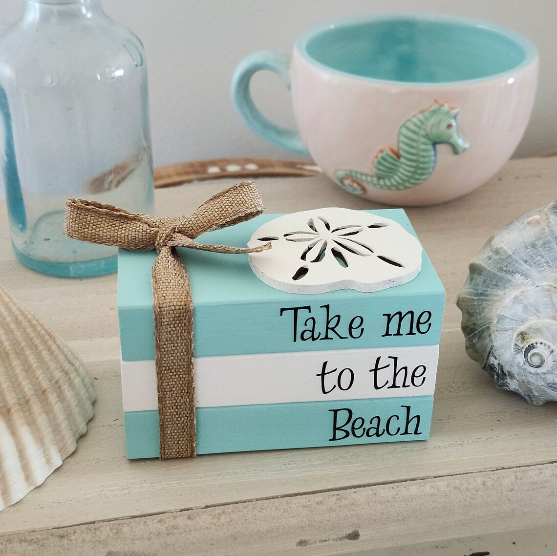 Beach Mini Book Stack/sand Dollar/summer/tiered Tray Decor/coastal ...