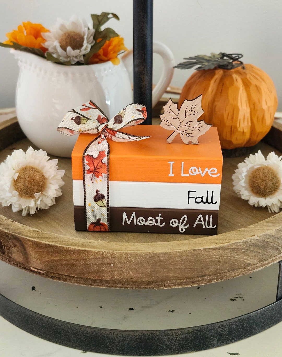 Fall Mini Book Stack/tiered Traydecor/autumn Accent/leaves/love Fall ...