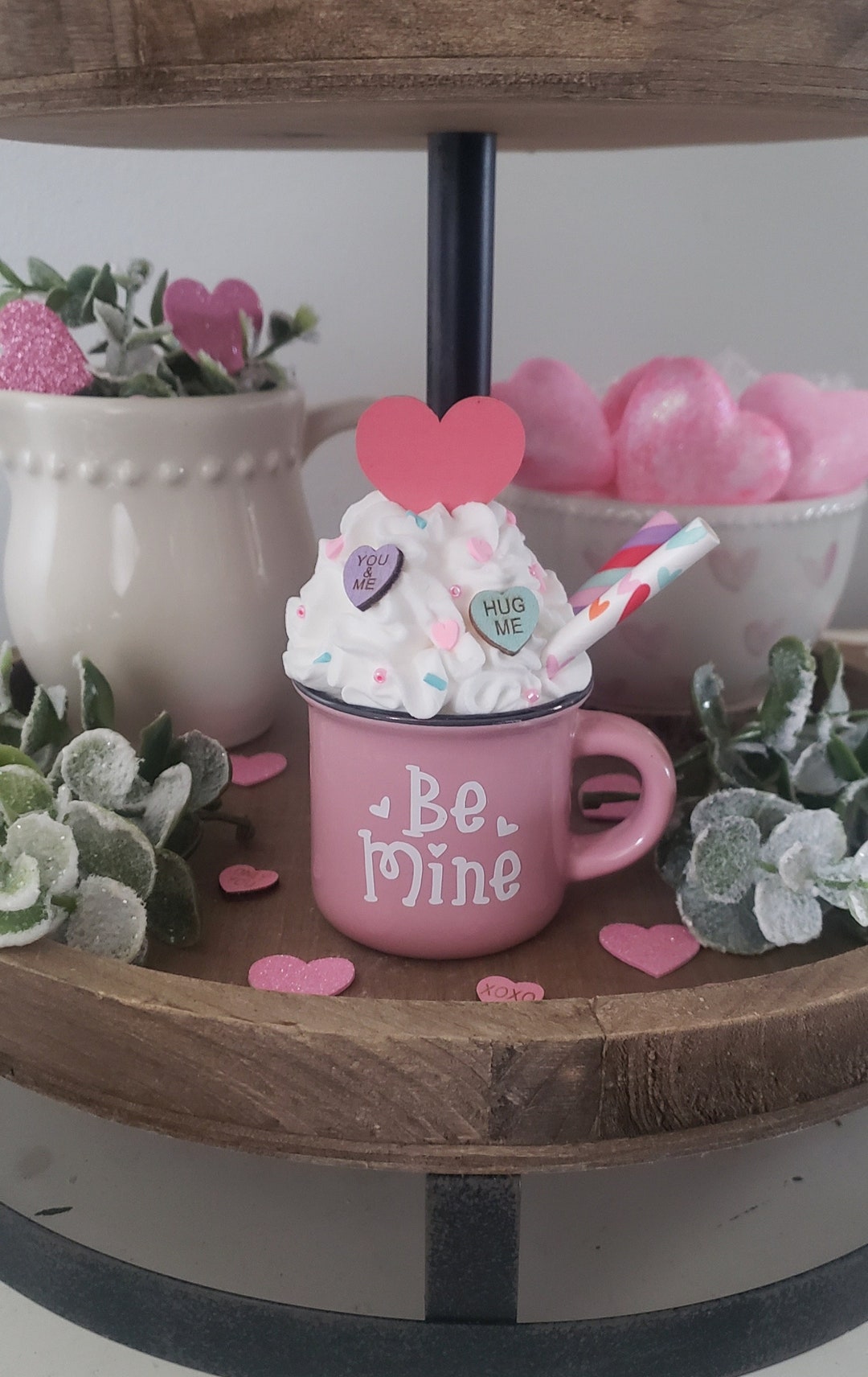 Valentine's Day Mini Mug With Faux Whipped Topping/tiered Tray Decor ...