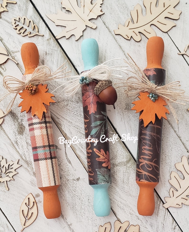 Fall Mini Rolling Pins Acorn Leaves Autumn Tier Tray Decor A | Etsy
