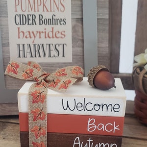 Fall Mini Book Stack/welcome Back Autumn/acorn/leaves/farmhouse/tiered ...