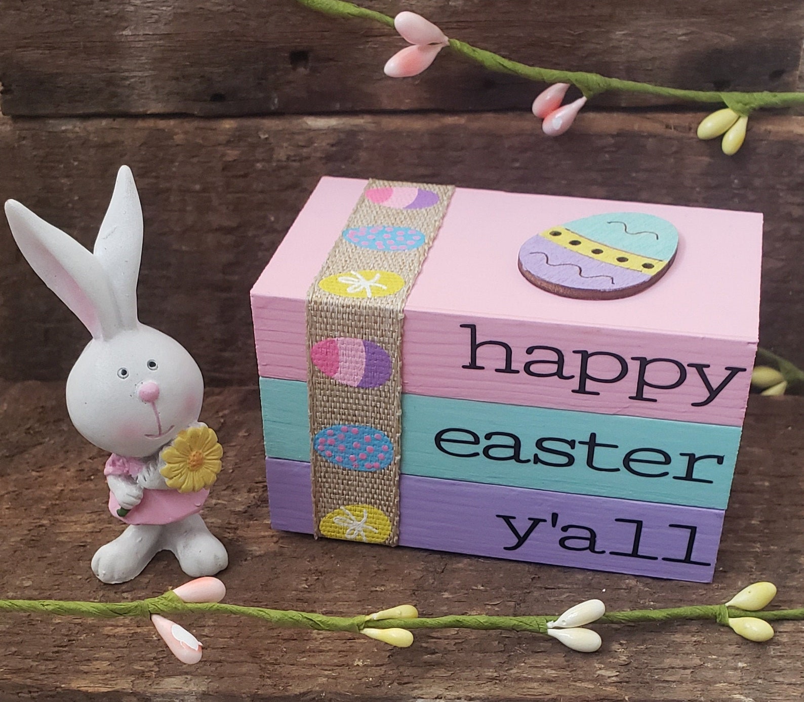 Easter Mini Book Stack/Happy Easter Y'all/Tier Tray Decor | Etsy