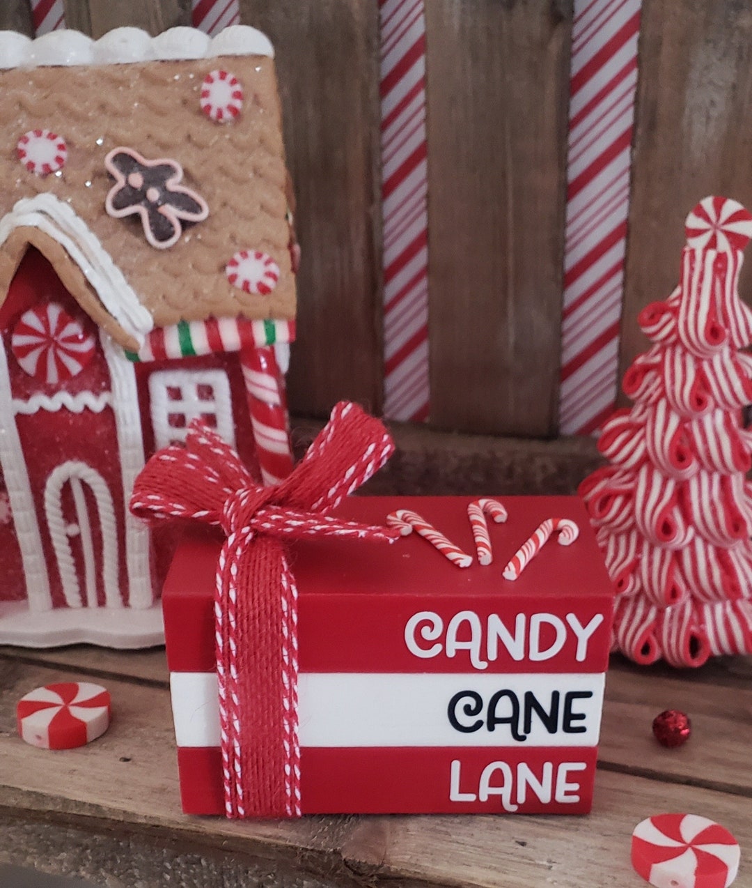 Christmas Candy Cane Mini Book Stack/candy Cane Lane/tiered - Etsy