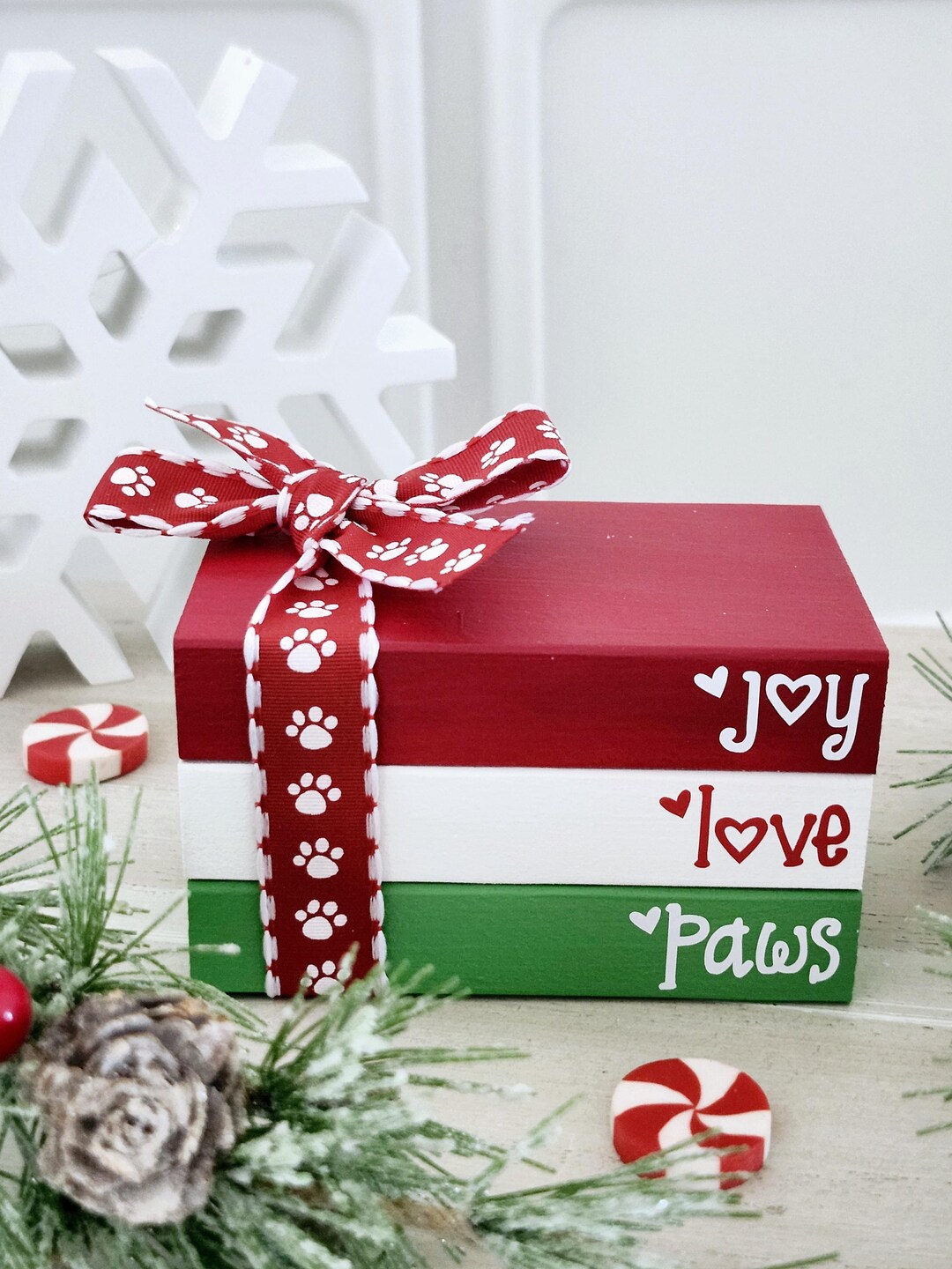 Christmas Pet Mini Book Stack/christmas Cat and Dog Decor/tiered Tray ...