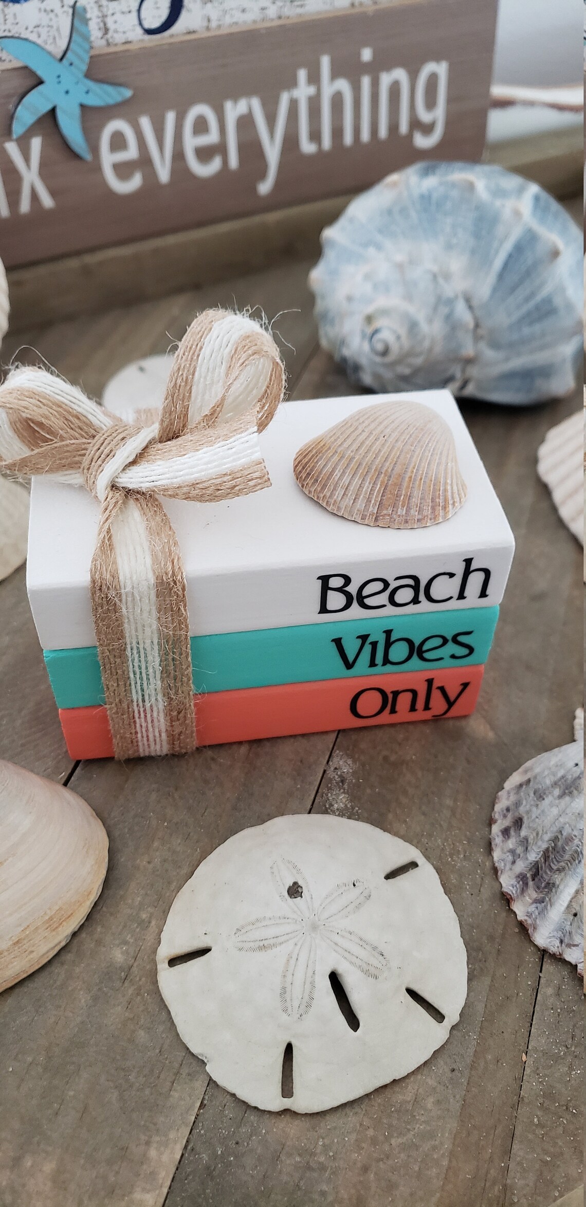 Beach Mini Book Stack/beach Vibes Only/seashell/coral and - Etsy