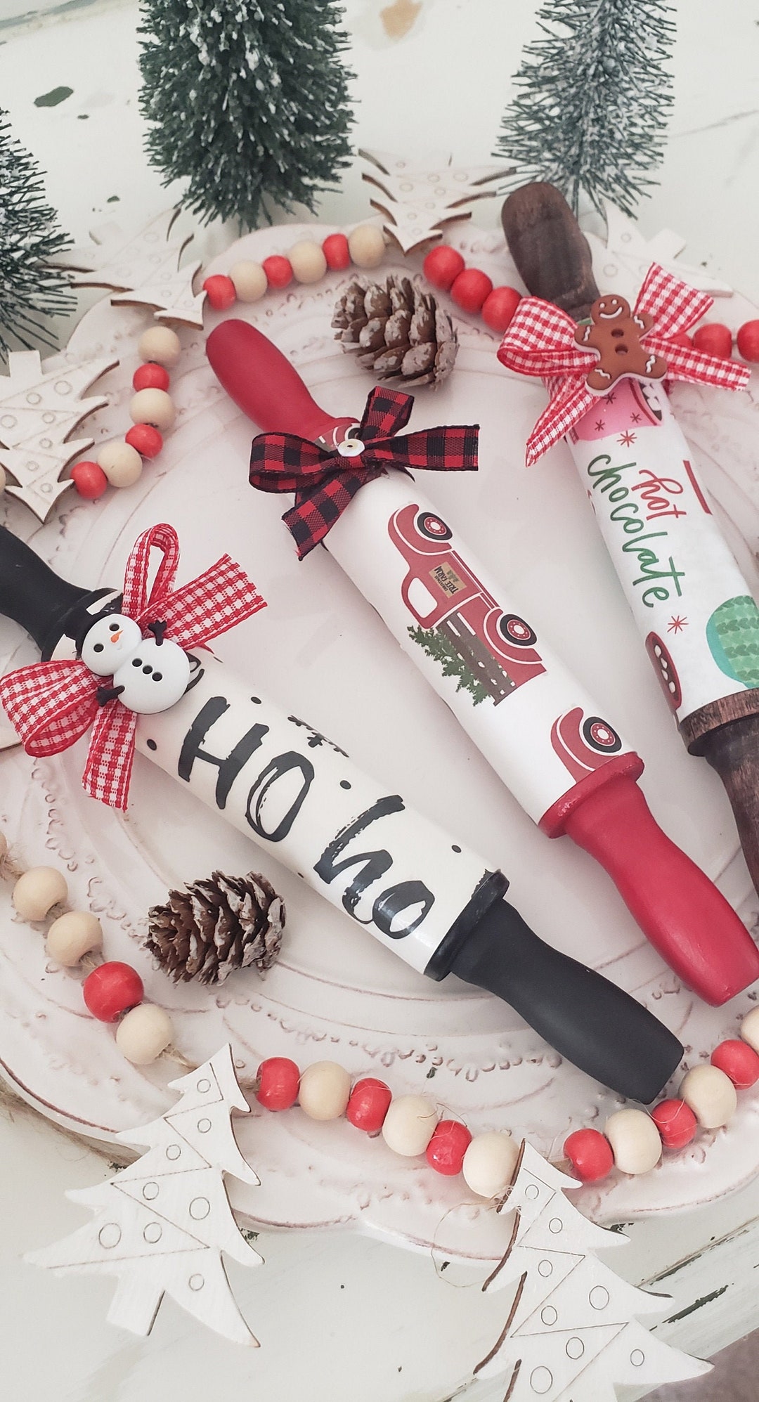 Christmas Mini Rolling Pins/ho Ho Ho/ Snowman/red Farm Truck/fresh ...