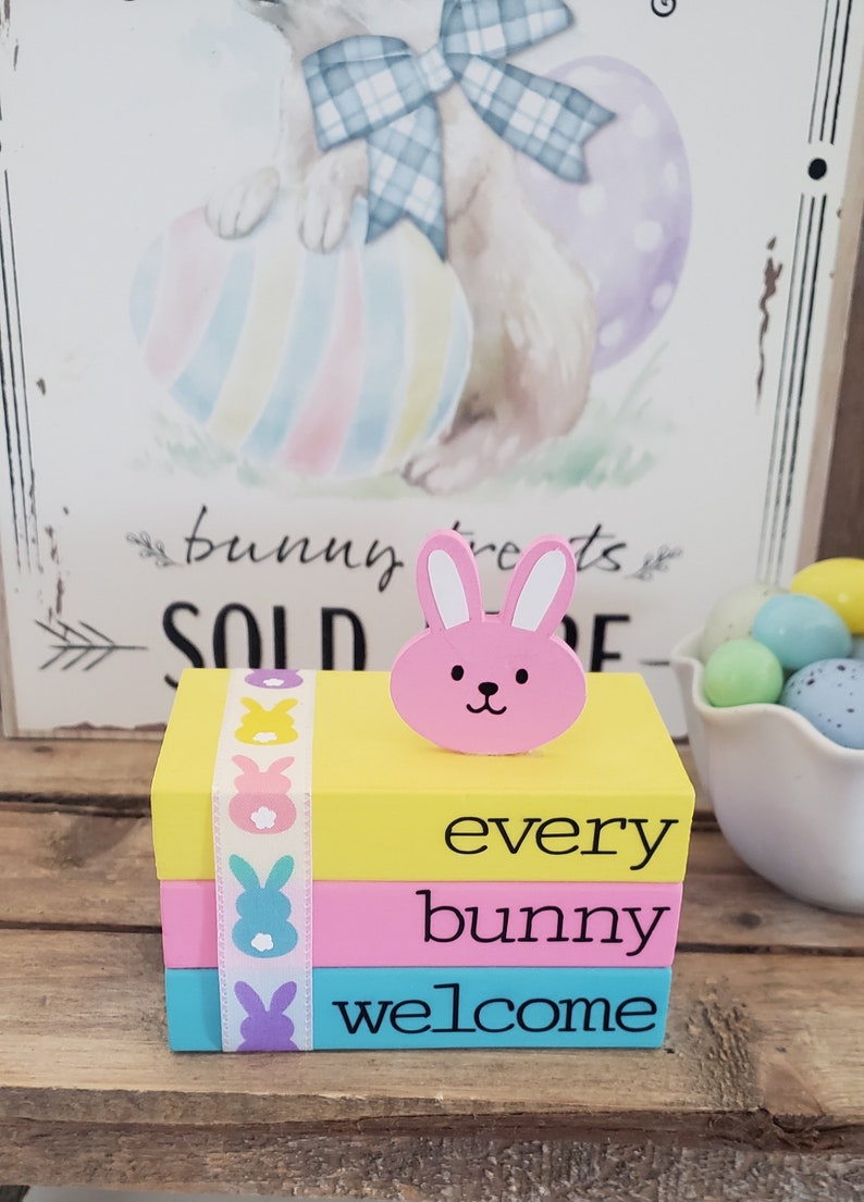 Easter Bunny Mini Book Stack/peeps/every Bunny Welcome/tiered Tray ...