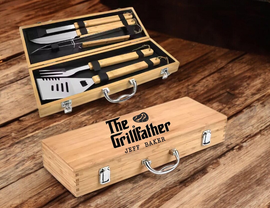 Engraved BBQ Set for Men – Custom Grill Tools in Wood Box – Gift for ...