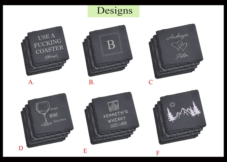 Personalized Slate Coasters, Laser Etched Slate Coasters, Natural Slate ...