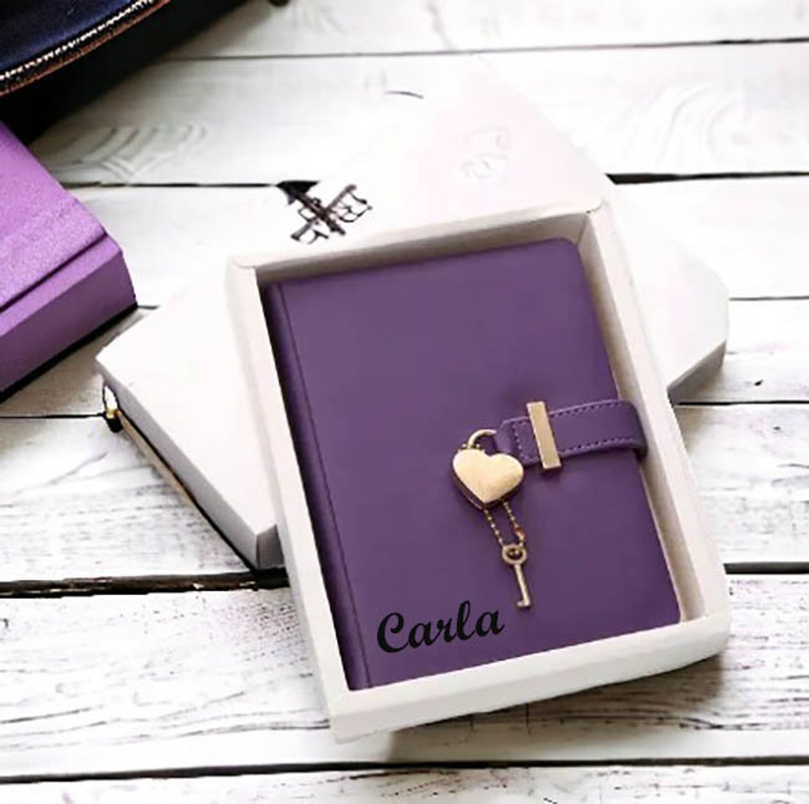 Purple Diary With Lock and Key for Girls & Women - Engraved Diary With ...
