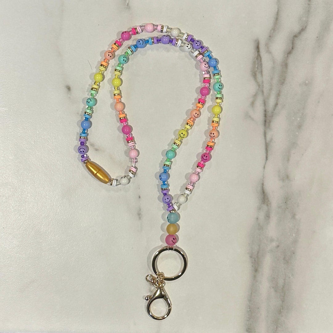 Teacher Smiley Lanyard Pastel & Neon Beaded Lanyard Bright Lanyard Para ...
