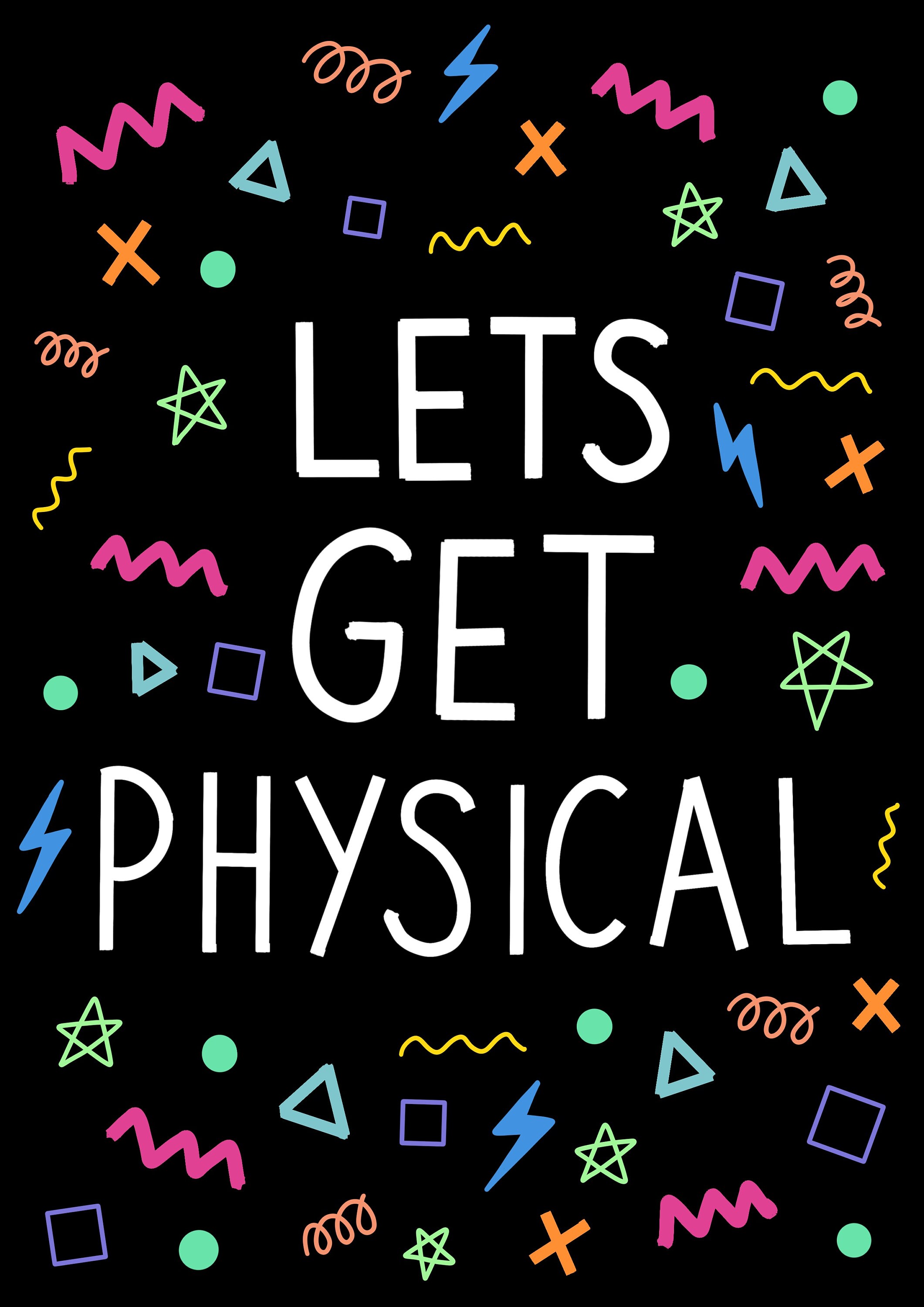 Lets Get Physical Wall Print Dua Lipa Inspired 80s/90s Pattern Bright ...