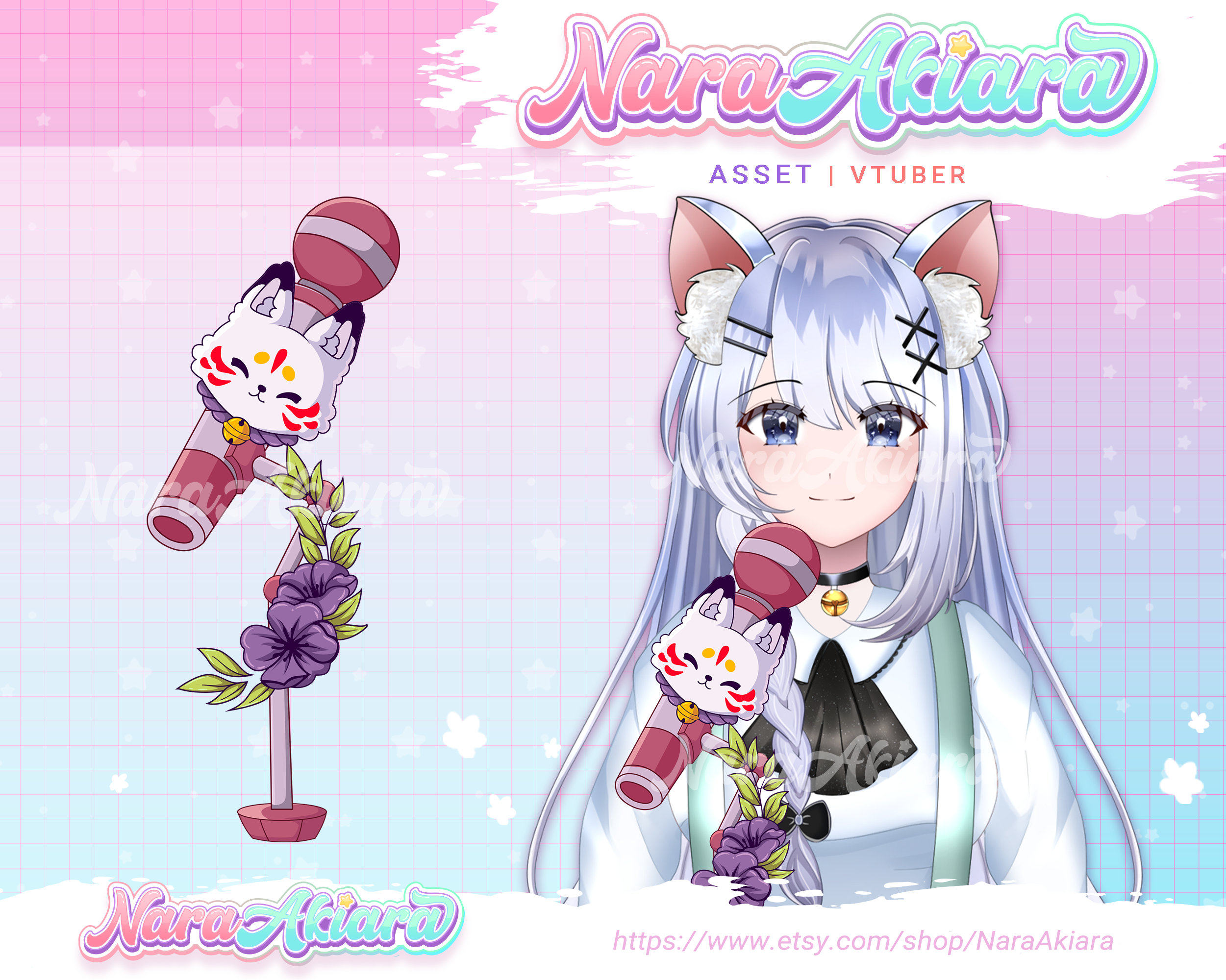 Vtuber Assets Microphone With Kawaii Cat White Cat Mic - Etsy Hong Kong