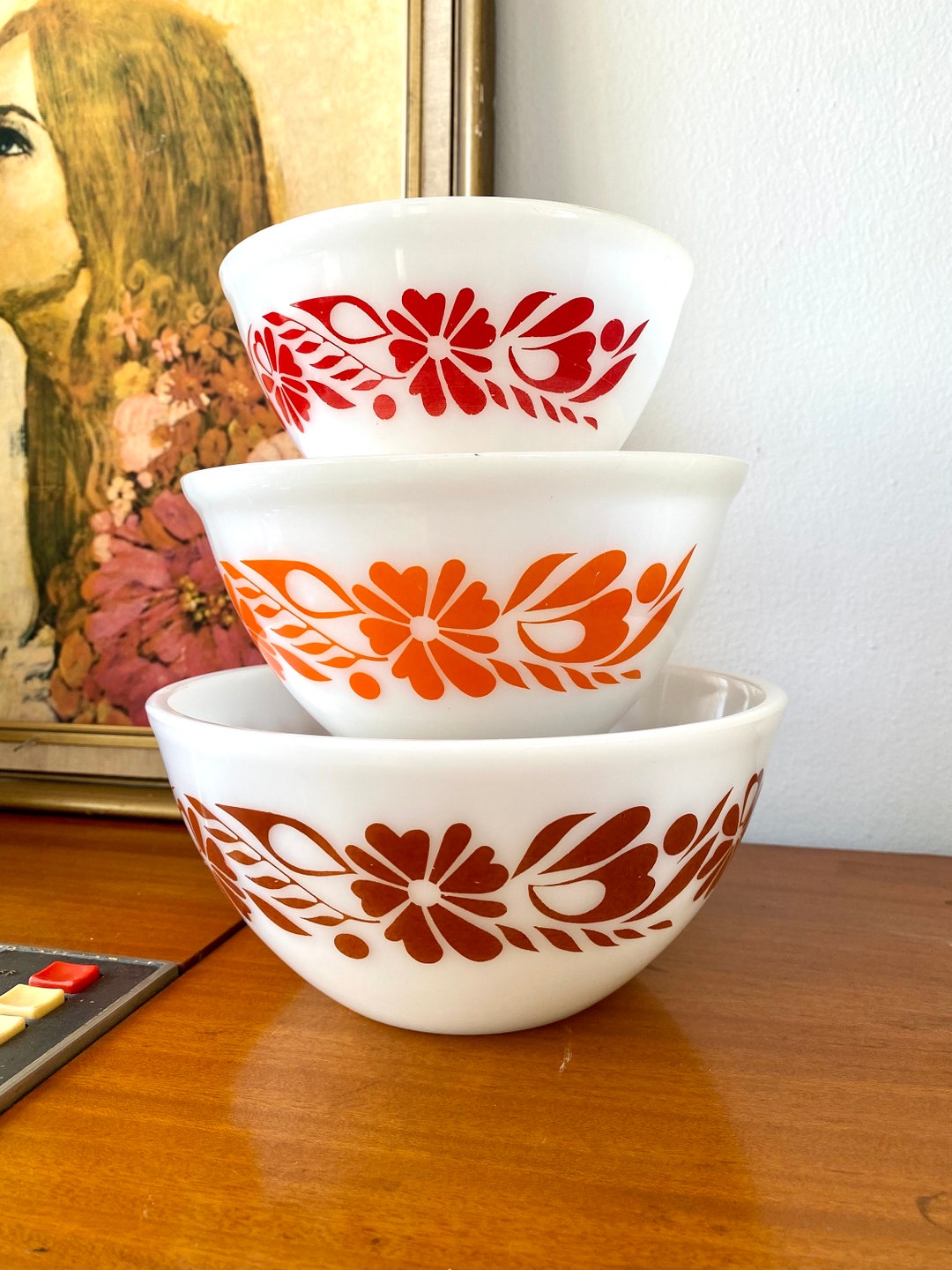 Vintage Agee Australia Pyrex floral Banner Nesting / Mixing Bowl ...