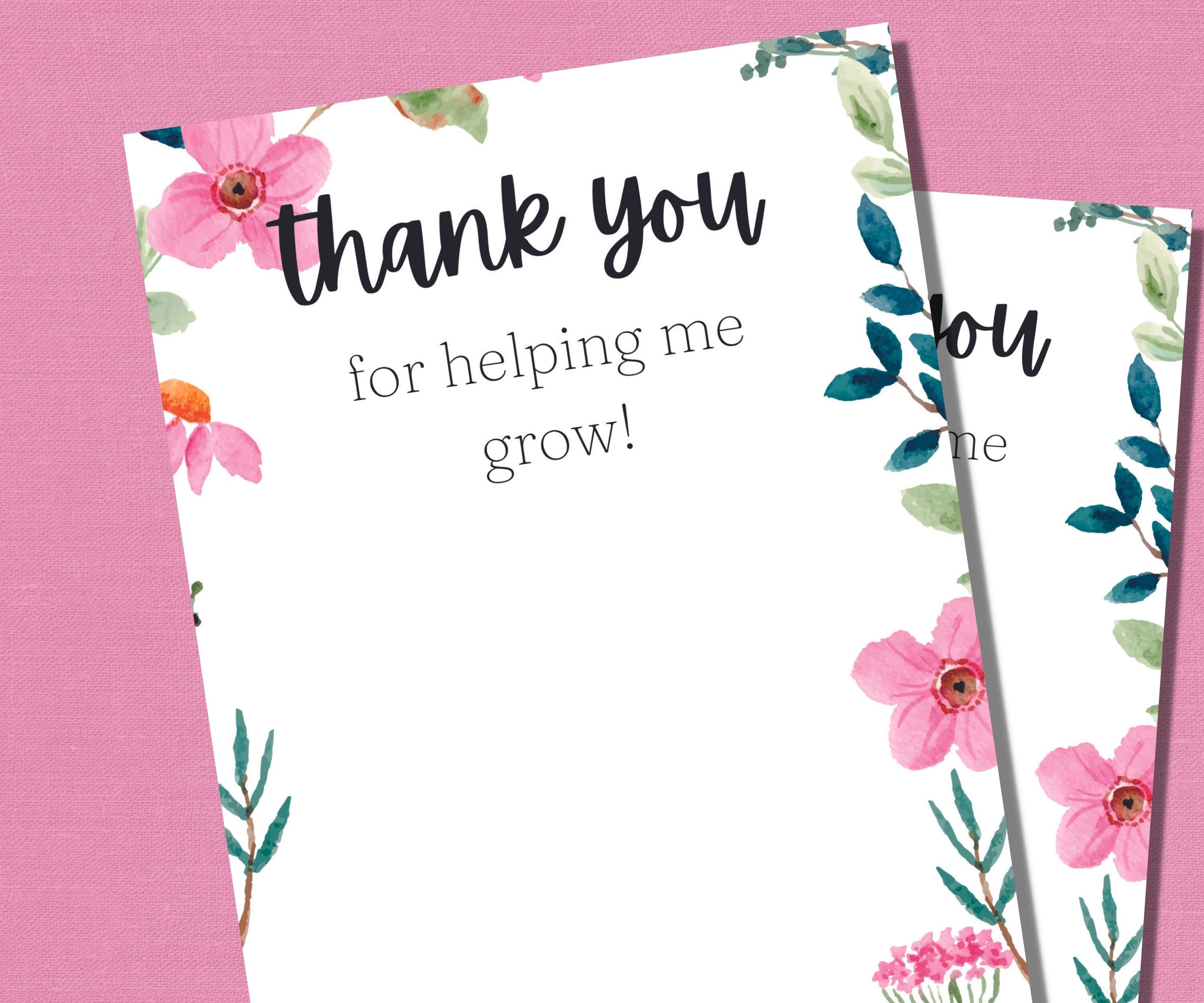 Teacher Gift Card Holder, Thank You for Helping Me Grow Printable ...