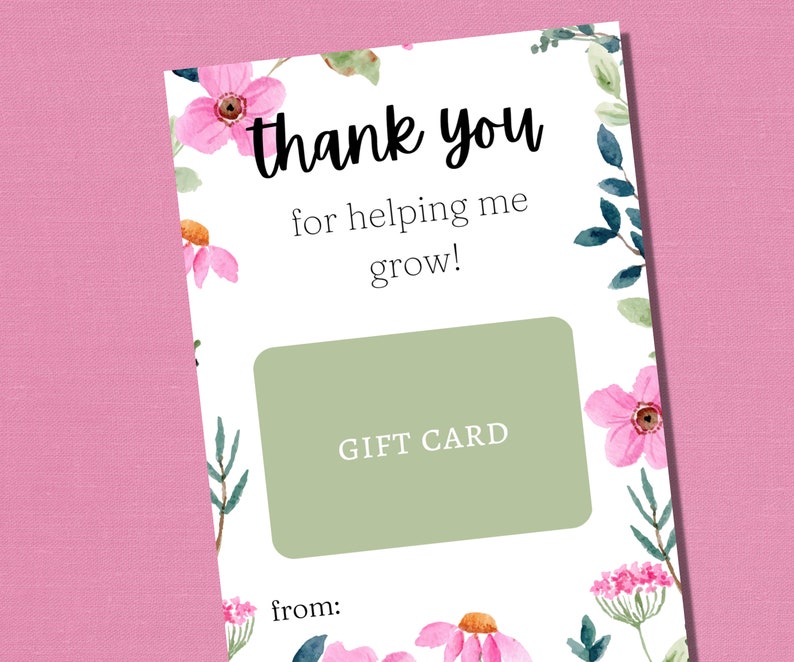 Teacher Gift Card Holder, Thank You for Helping Me Grow Printable ...