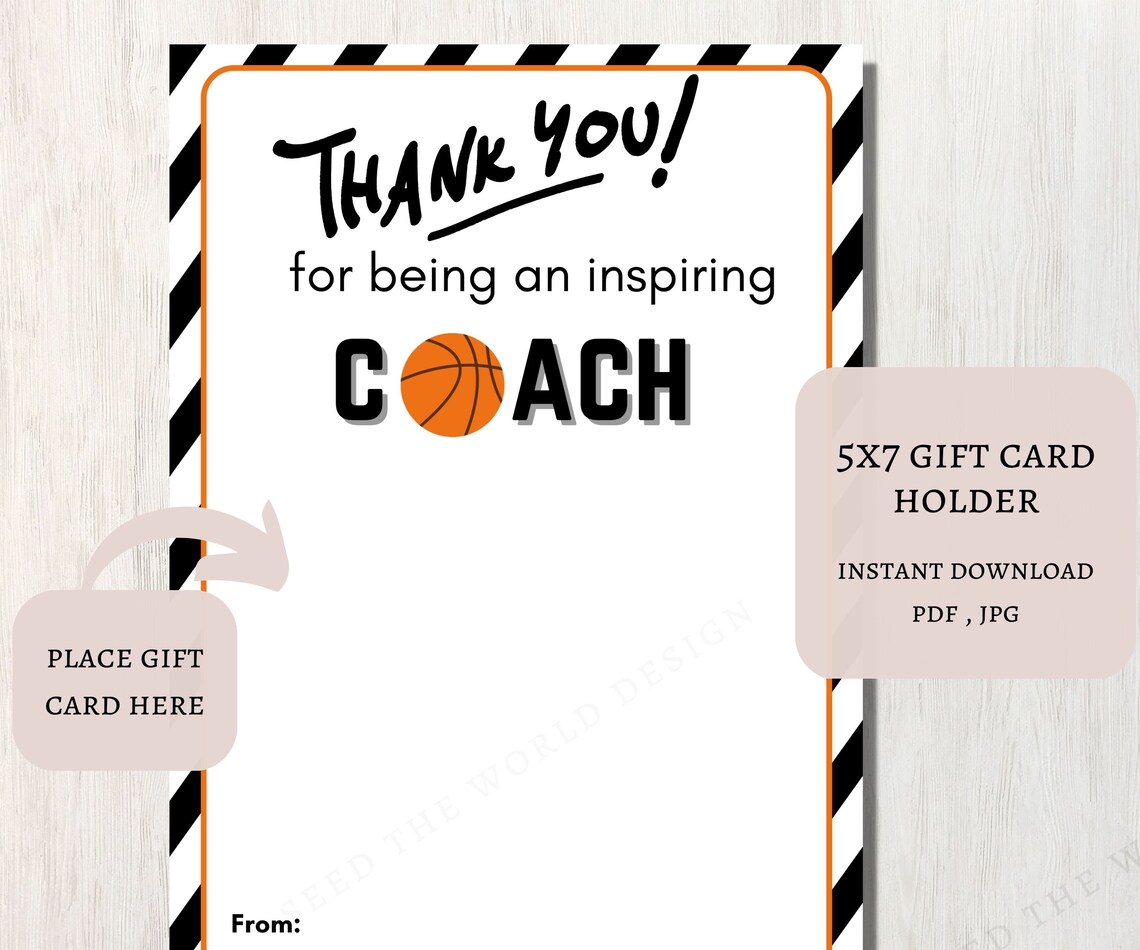 Printable Basketball Coach Gift, Printable Gift Card Holder, Basketball ...