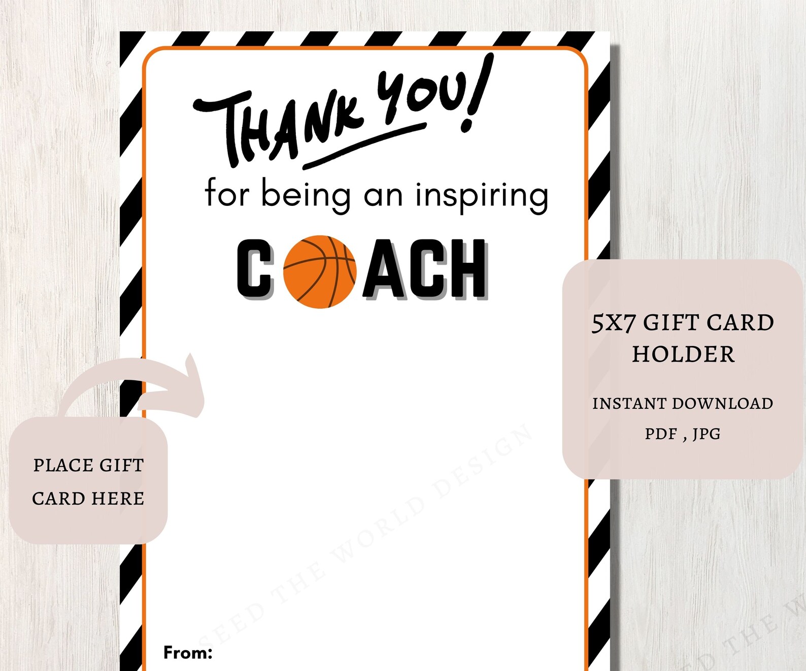 Printable Basketball Coach Gift, Printable Gift Card Holder, Basketball ...