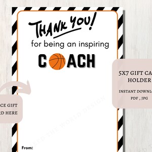 Printable Basketball Coach Gift, Printable Gift Card Holder, Basketball ...