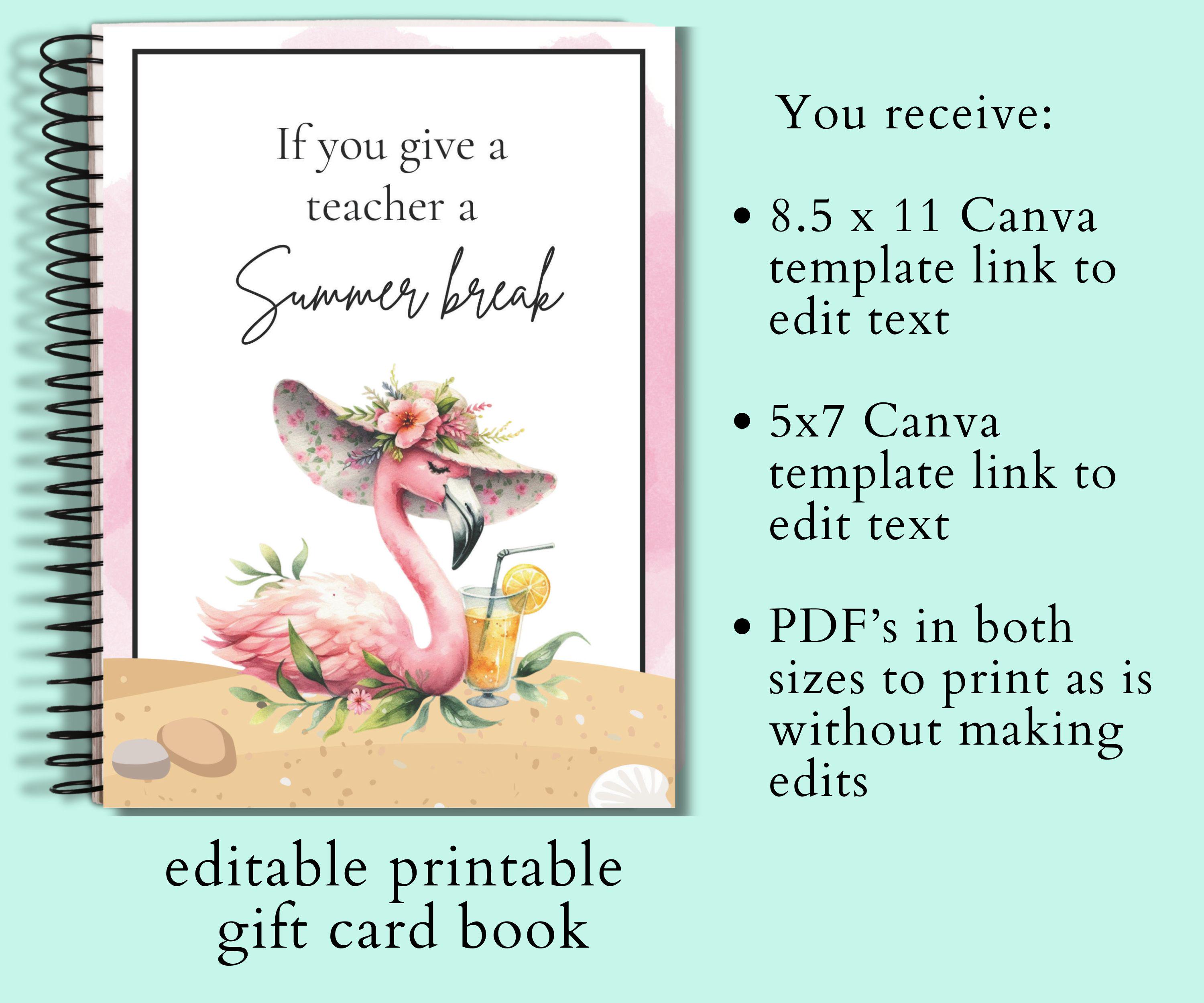 If You Give A Teacher A Summer Break, Editable Teacher Gift Card Book ...