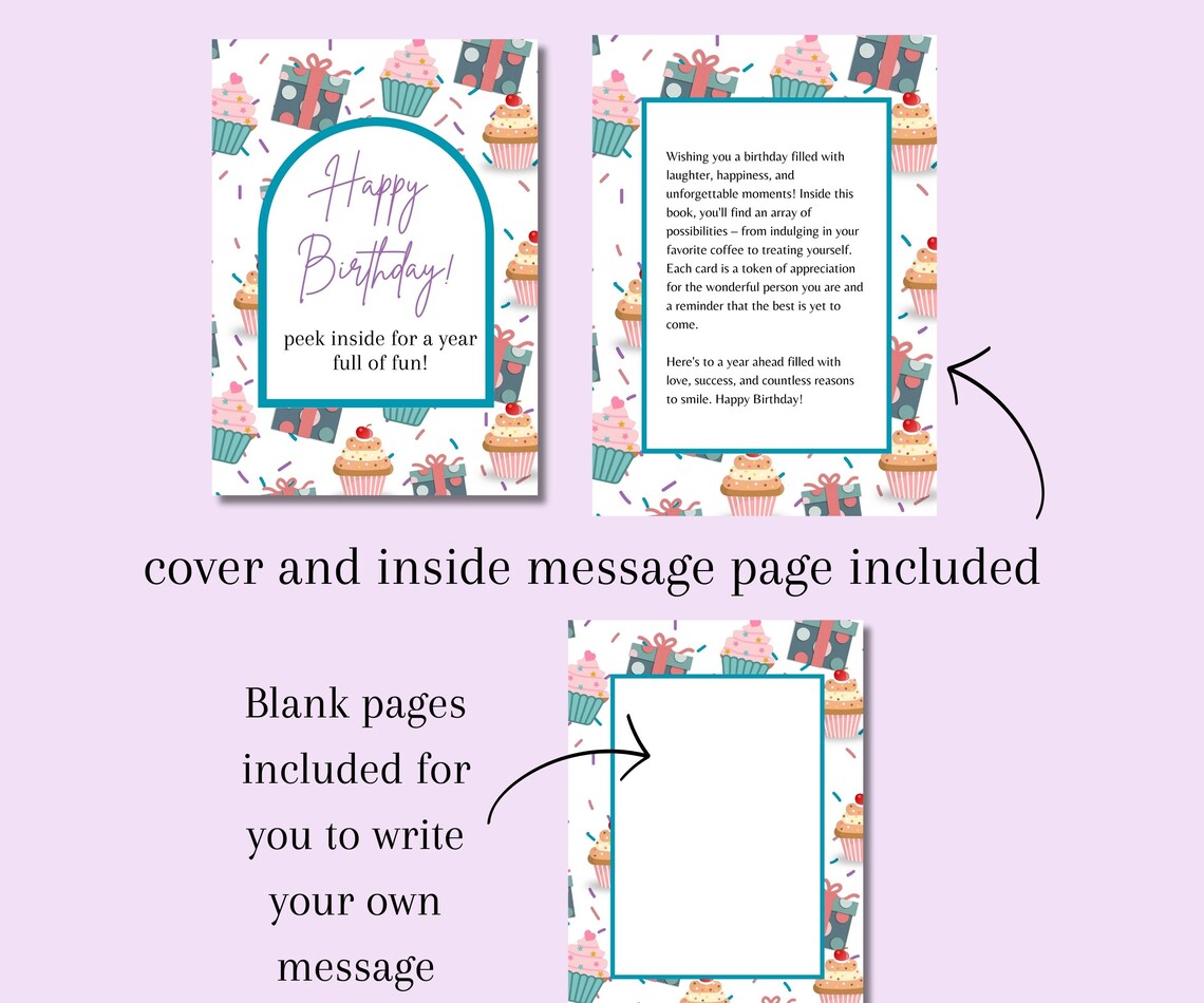 Printable Birthday Gift Card Book, Birthday Gift for Sister, Gift for ...