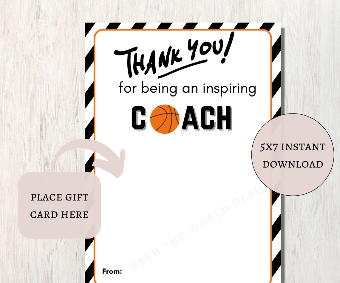 Printable Basketball Coach Gift, Printable Gift Card Holder, Basketball ...