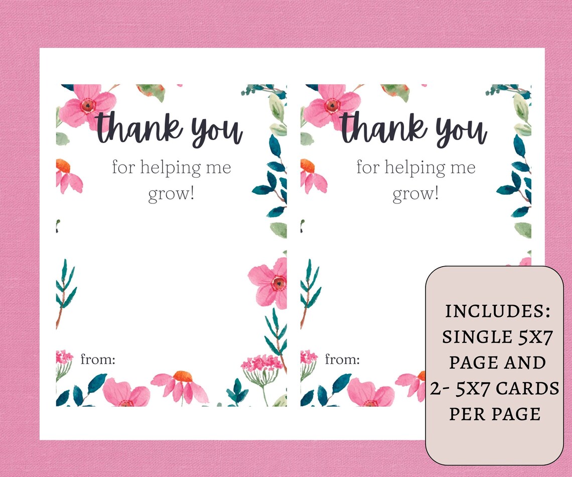 Teacher Gift Card Holder, Thank You for Helping Me Grow Printable ...