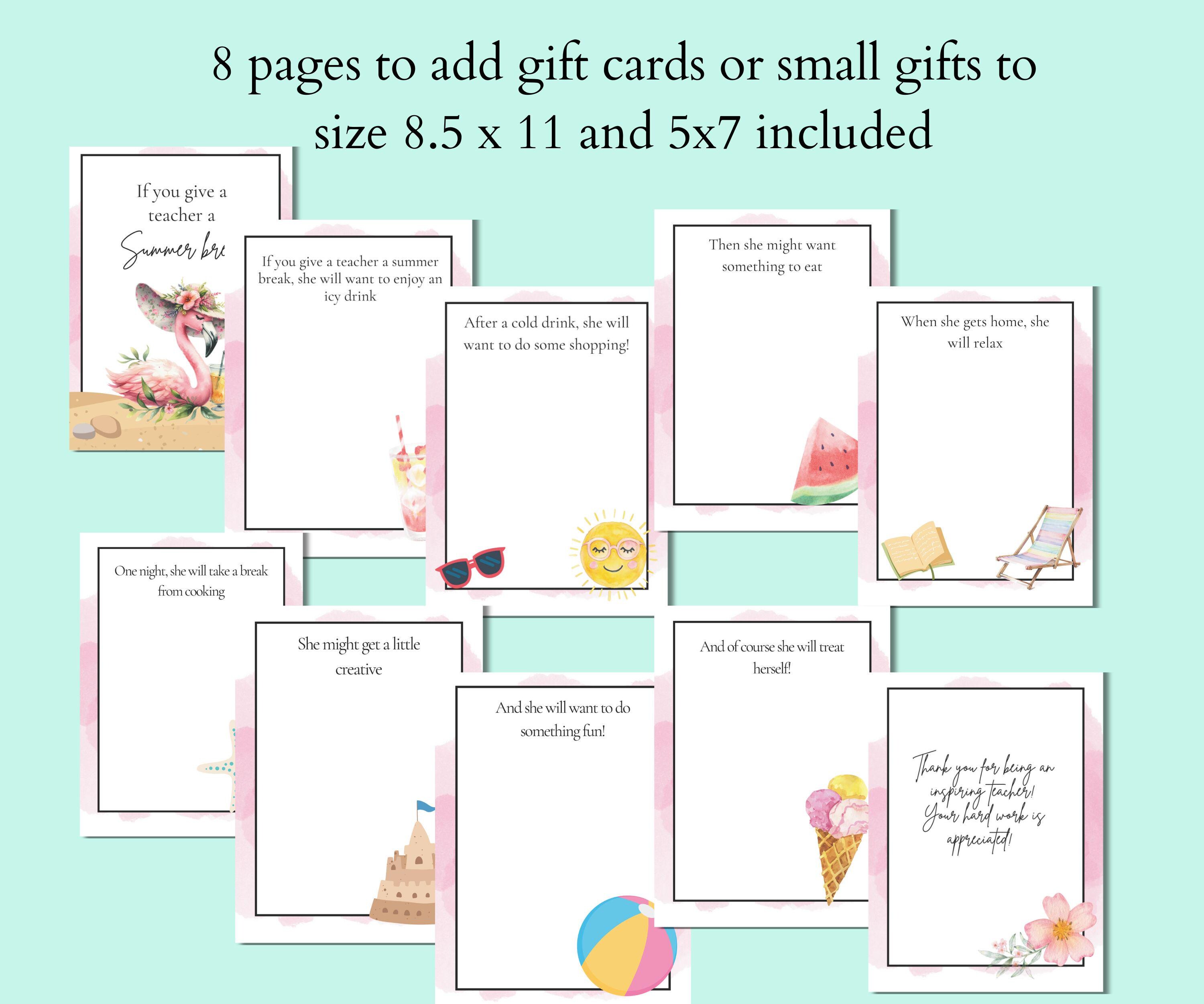 If You Give A Teacher A Summer Break, Editable Teacher Gift Card Book ...