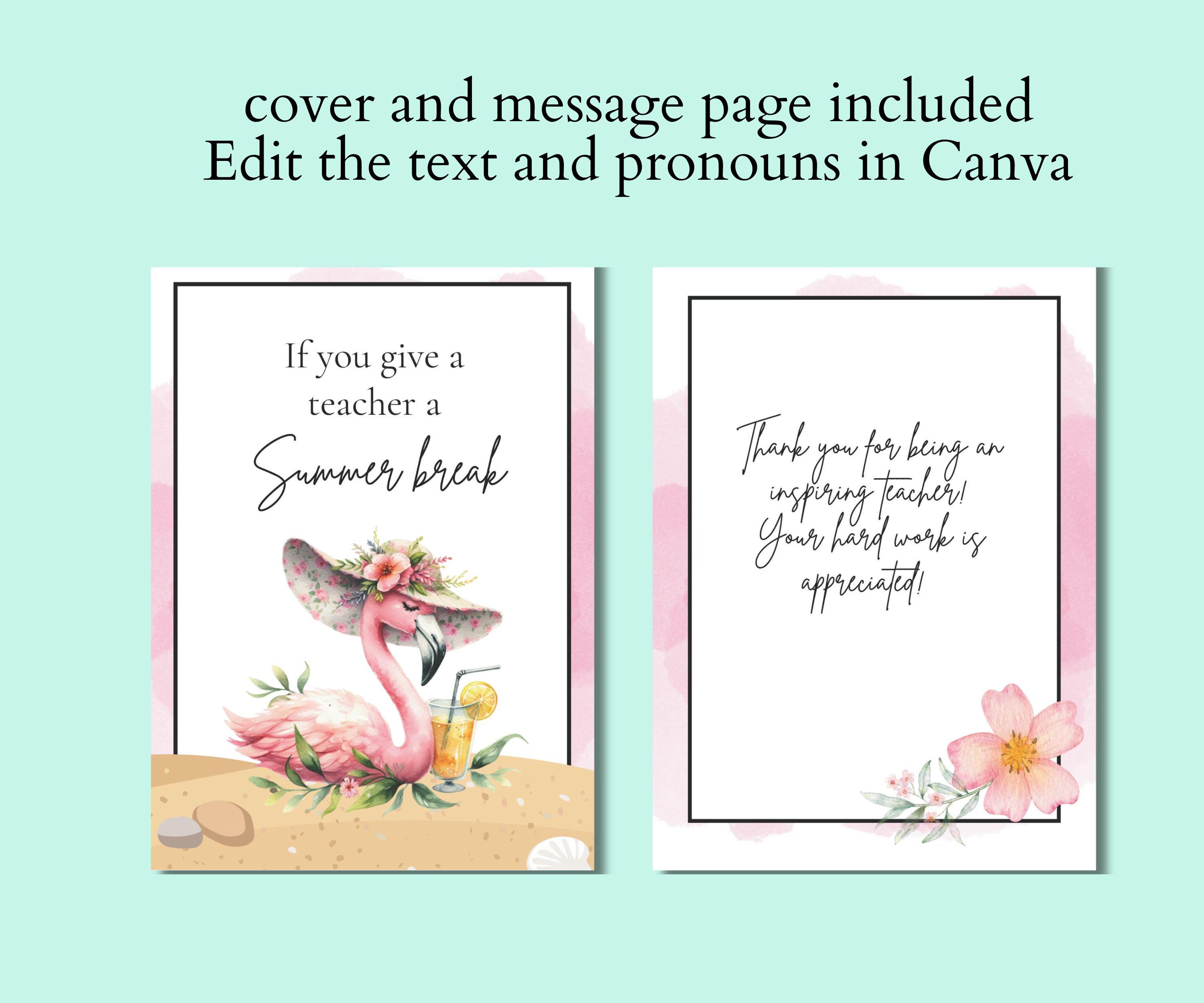 If You Give A Teacher A Summer Break, Editable Teacher Gift Card Book ...
