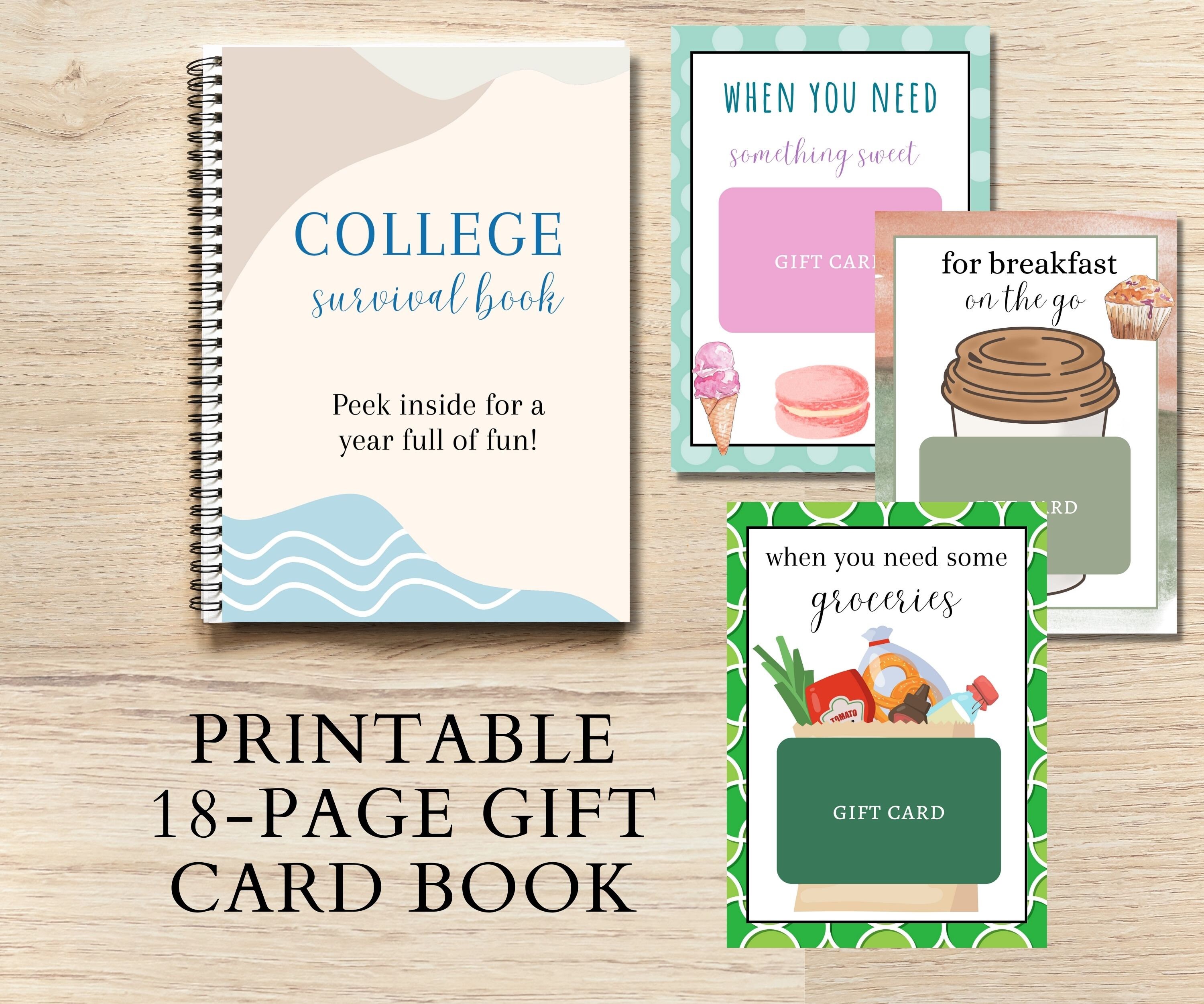 Printable College Gift Card Book, College Survival Kit, Going to ...
