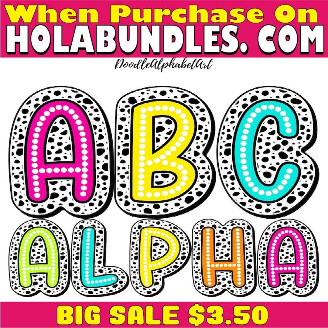 Dalmatian Dots Letters PNG Bundle, Bright Colors, 5 Alpha Sets ...